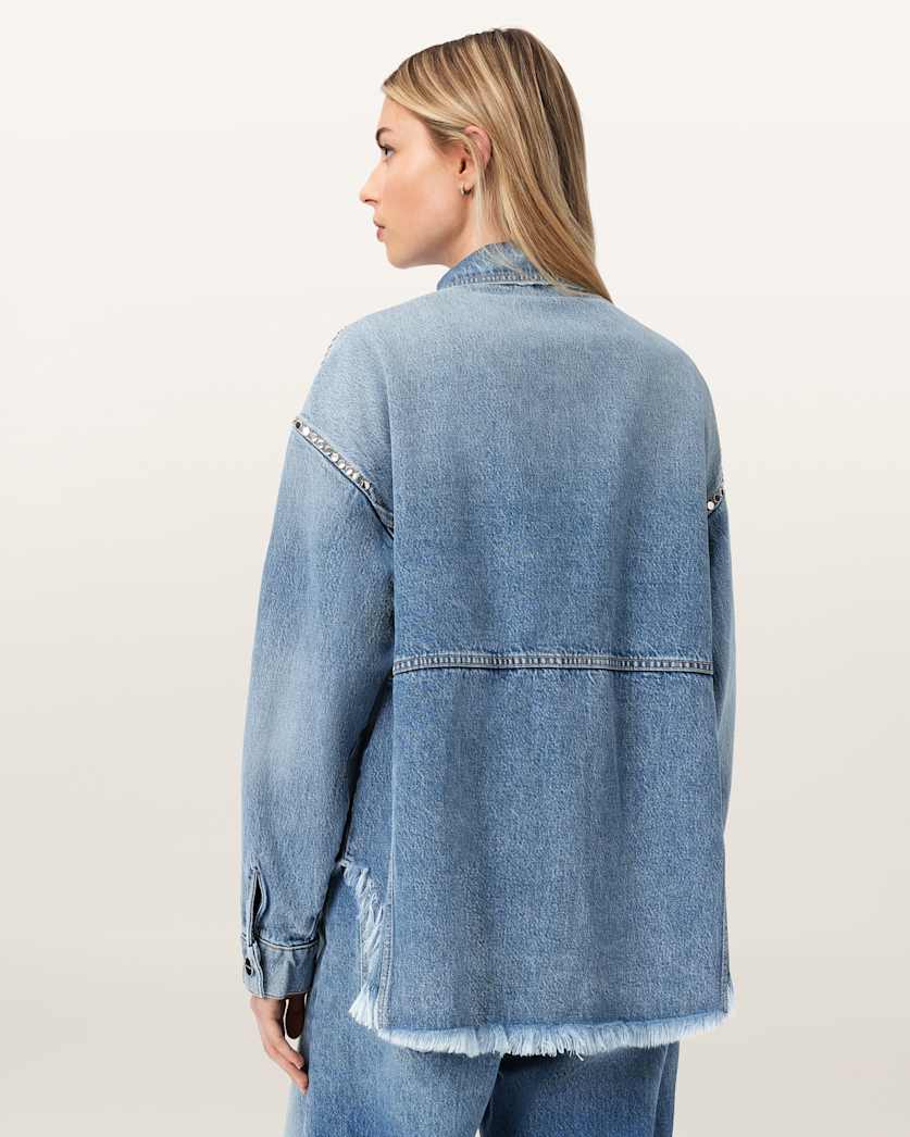 Hettie Oversized Stud Shacket Vintage Indigo | ALLSAINTS